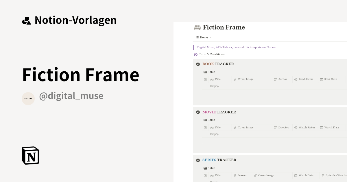 Fiction Frame Vorlage von Digital Muse | Simplifying Life | Notion ...
