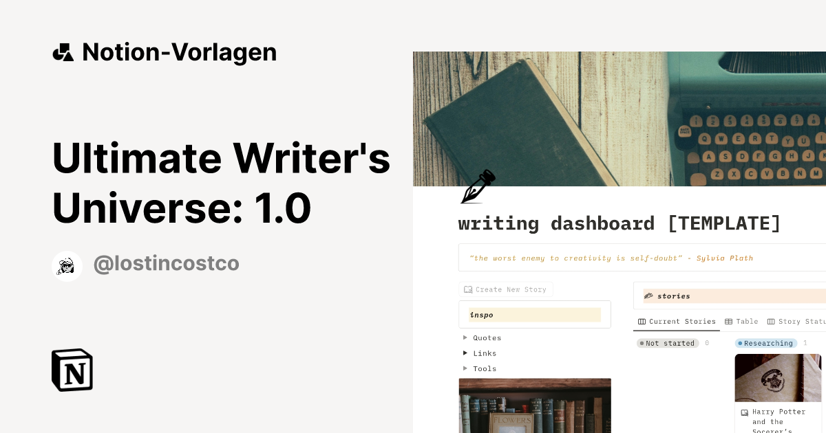 Ultimate Writer's Universe: 1.0 Vorlage | Notion-Marketplace
