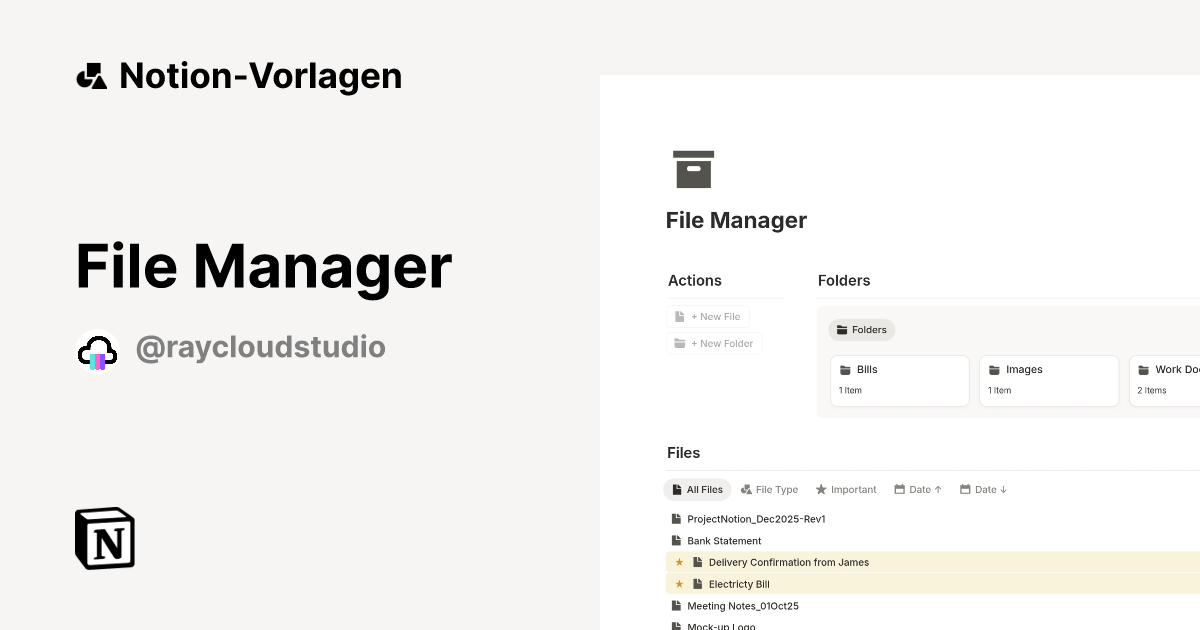 File Manager Vorlage von raycloud | Notion-Marketplace