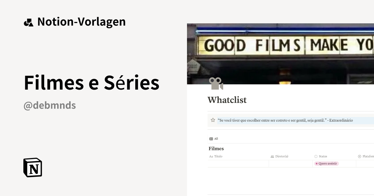 Filmes e Séries Vorlage von Débora | Notion-Marketplace