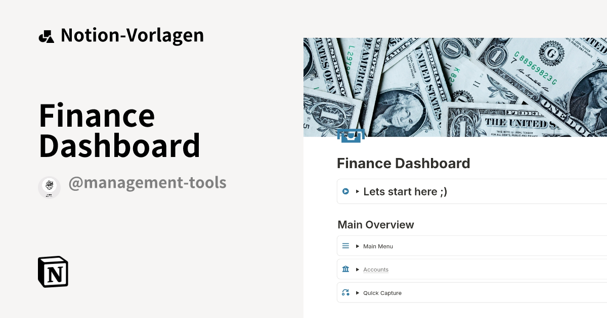 Finance Dashboard Vorlage | Notion-Marketplace