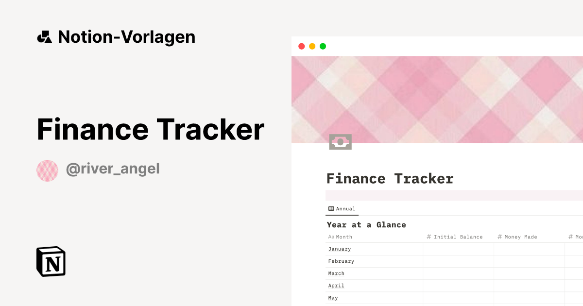 Finance Tracker Vorlage von River | Notion-Marketplace