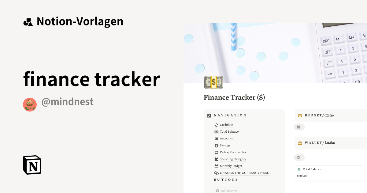 finance tracker Vorlage | Notion-Marketplace