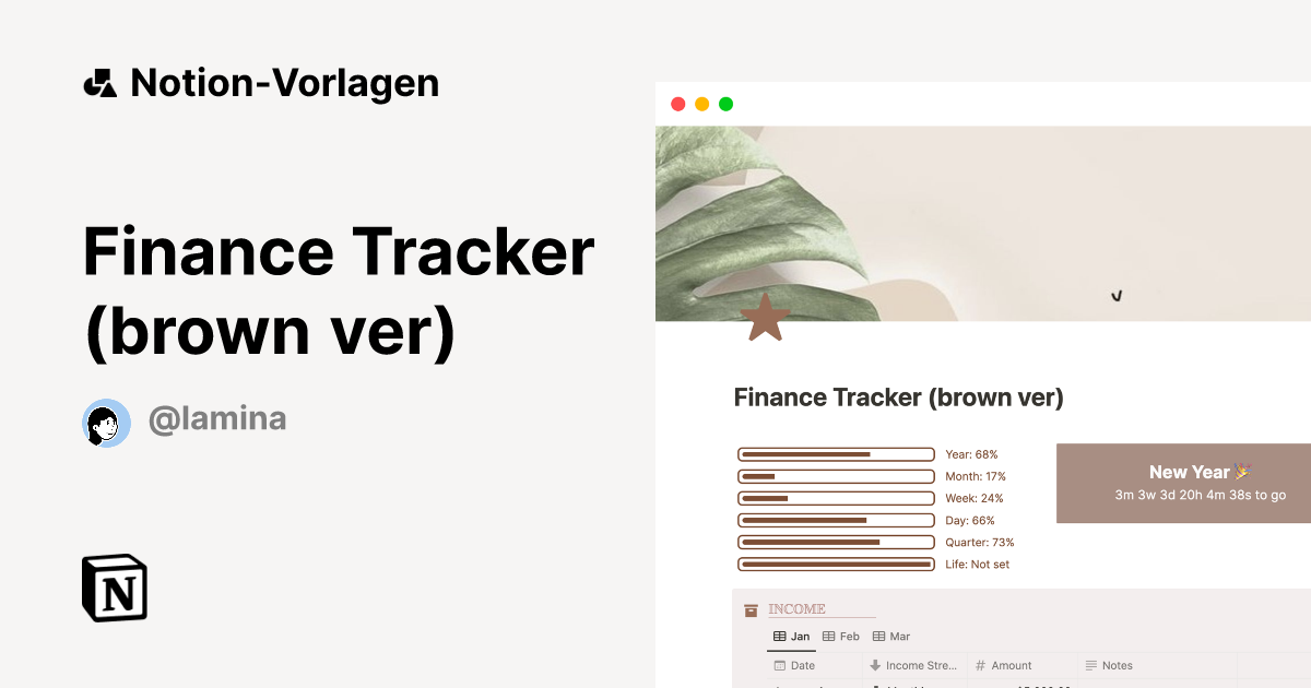 Finance Tracker (brown ver) Vorlage | Notion-Marketplace