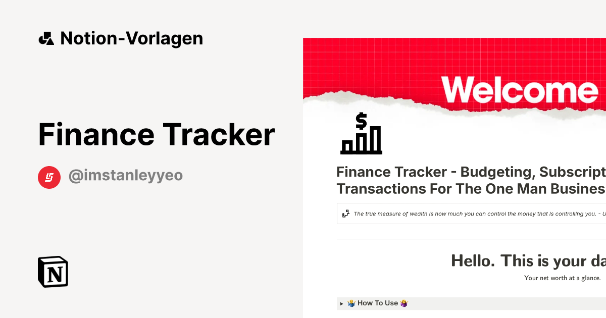 Finance Tracker Vorlage von Stanley Yeo | Notion-Marketplace