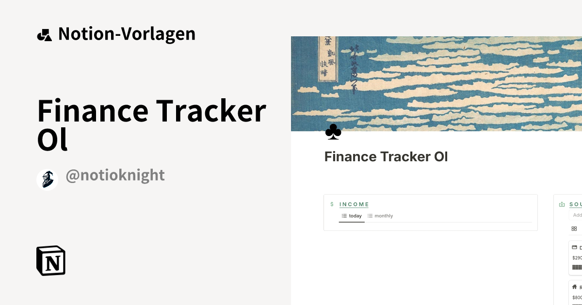 Finance Tracker Ol Vorlage von notio.Knight | Notion-Marketplace