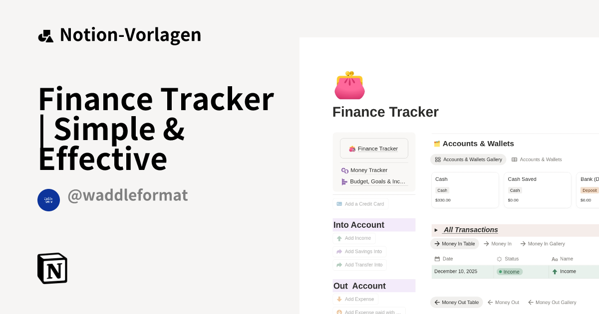 Finance Tracker | Simple & Effective Vorlage | Notion-Marketplace