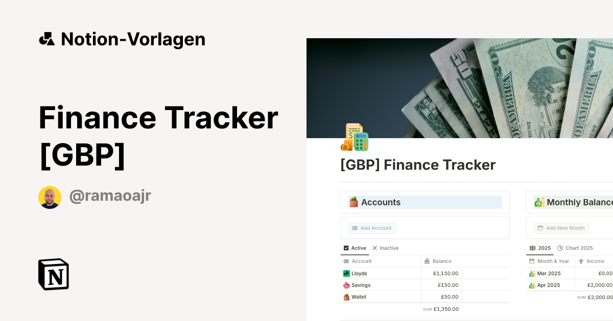 Finance Tracker [GBP] Vorlage | Notion-Marketplace