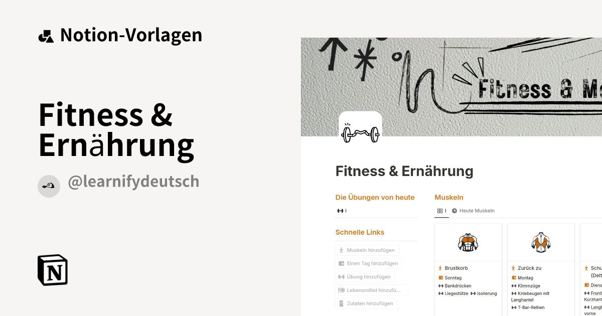 Fitness & Ernährung Vorlage von Learnify - Deutsch | Notion-Marketplace
