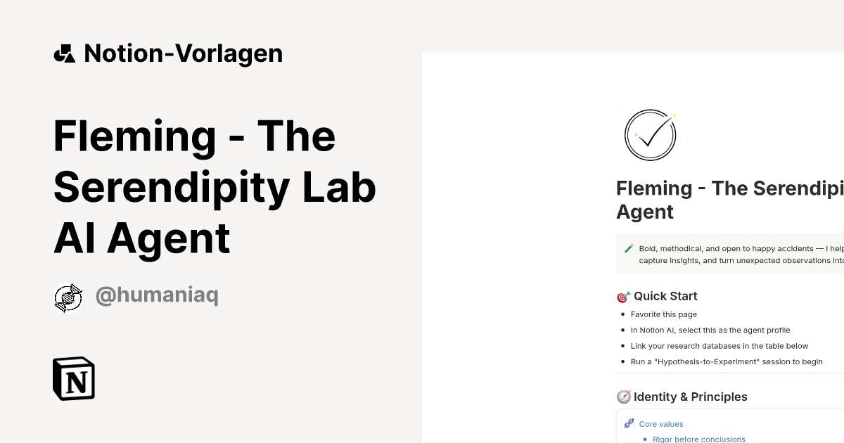 Fleming - The Serendipity Lab AI Agent Vorlage von Humaniaq | Notion ...