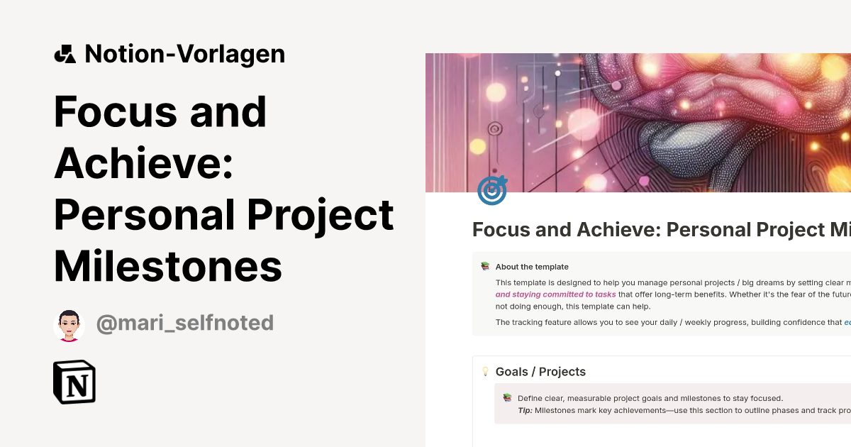 Focus and Achieve: Personal Project Milestones Vorlage | Notion-Marketplace