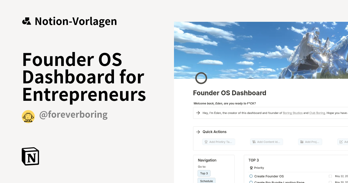 Founder OS Dashboard for Entrepreneurs Vorlage | Notion-Marketplace