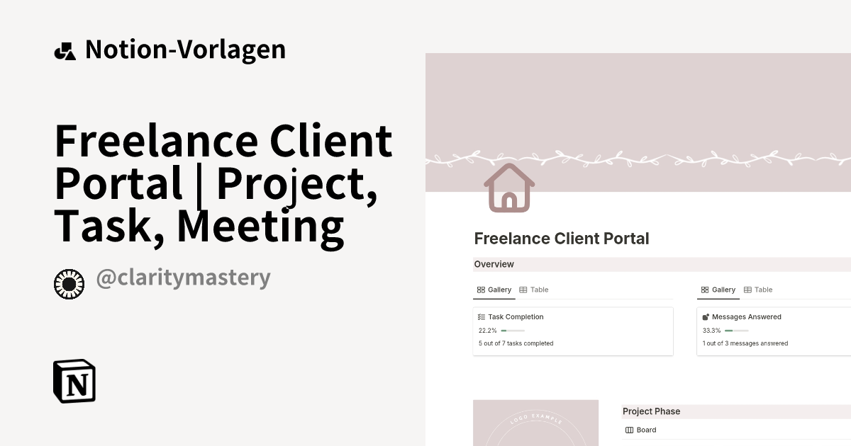 Freelance Client Portal | Project, Task, Meeting Vorlage | Notion-Marketplace