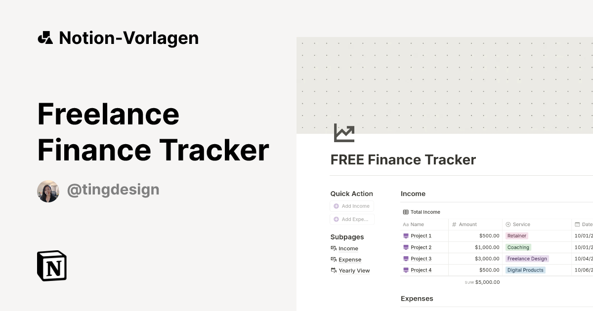 Freelance Finance Tracker Vorlage | Notion-Marketplace