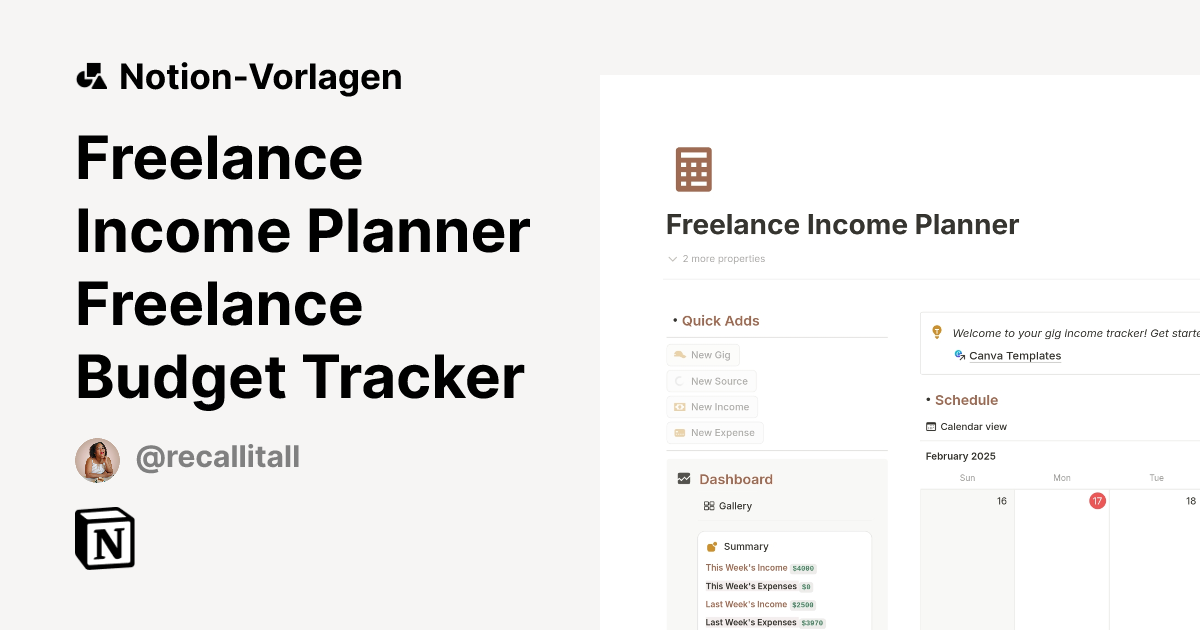 Freelance Income Planner Freelance Budget Tracker Vorlage von Lez ...
