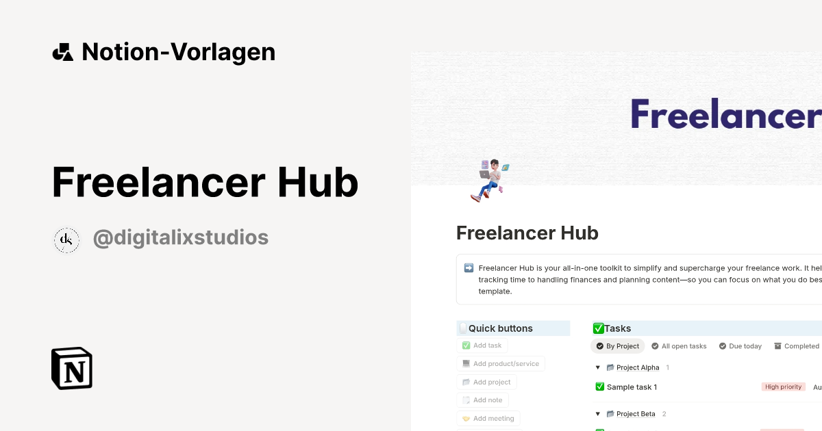 Freelancer Hub Vorlage von Digitalix | Notion-Marketplace