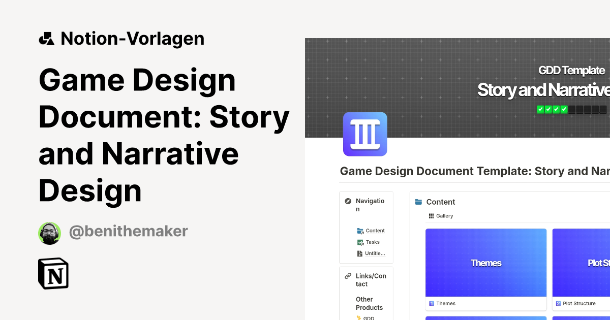 Game Design Document: Story and Narrative Design Vorlage von Beni ...
