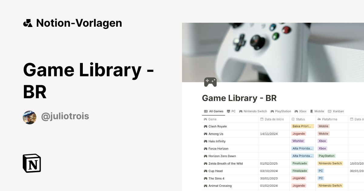 Game Library - BR Vorlage von Julio Trois | Notion-Marketplace