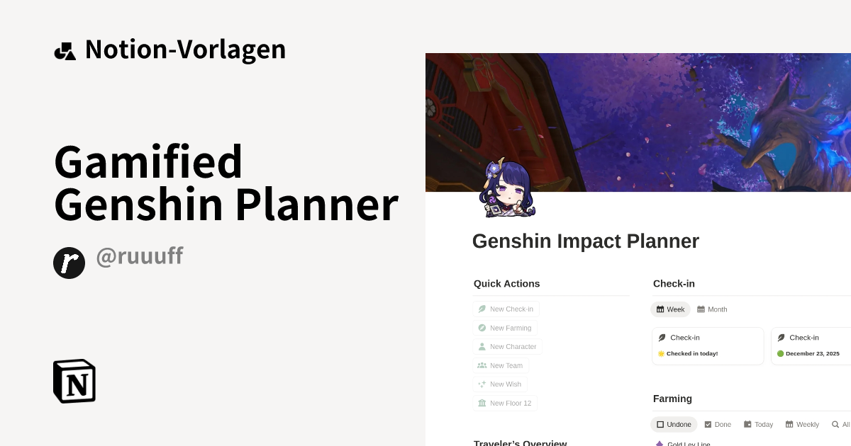 Gamified Genshin Planner Vorlage von ruff | Notion-Marketplace