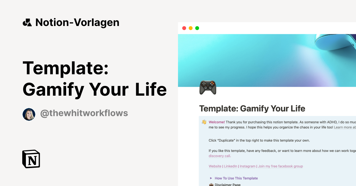 Template: Gamify Your Life Vorlage von Katie | The Whit Workflows ...