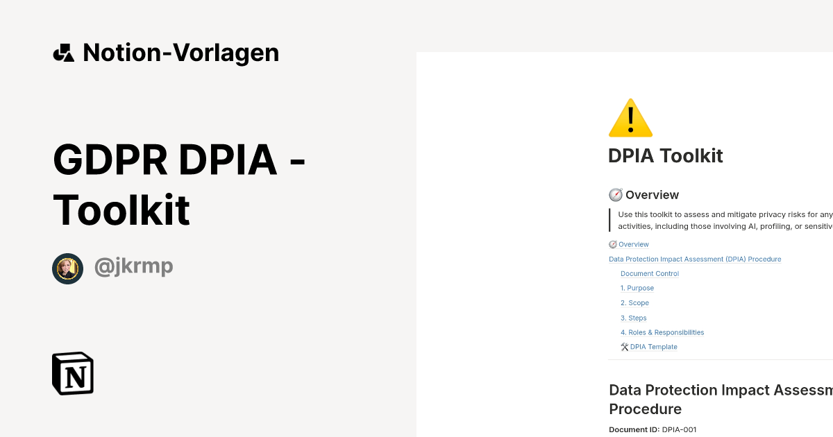 GDPR DPIA - Toolkit Vorlage von Julie A. K. | Notion-Marketplace
