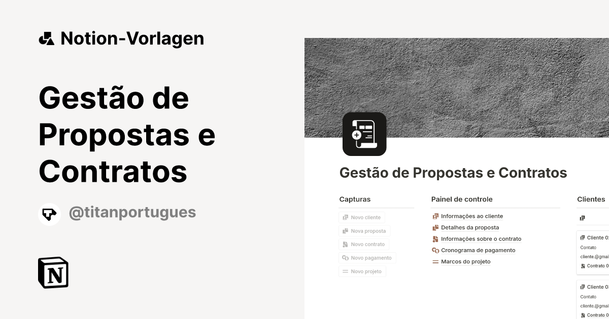 Gestão de Propostas e Contratos Vorlage von Titan | Notion-Marketplace