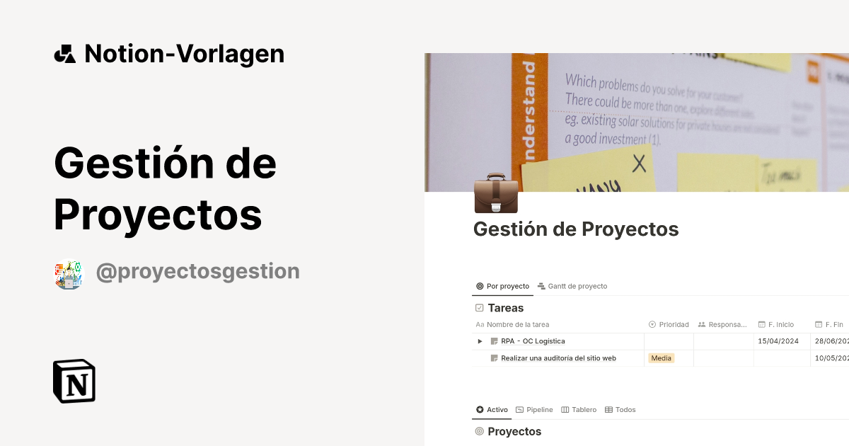 Gestión de Proyectos Vorlage von Gestión de Proyectos | Notion-Marketplace
