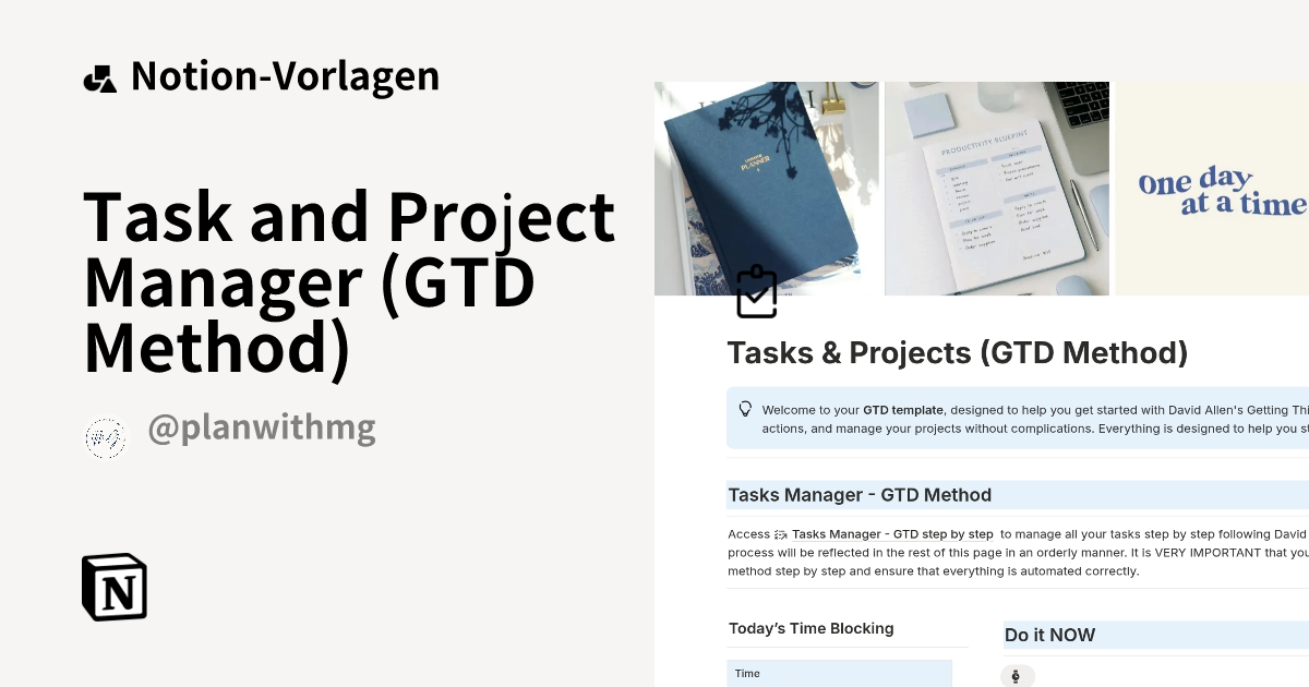 Task and Project Manager (GTD Method) Vorlage von Plan With MG | Notion-Marketplace