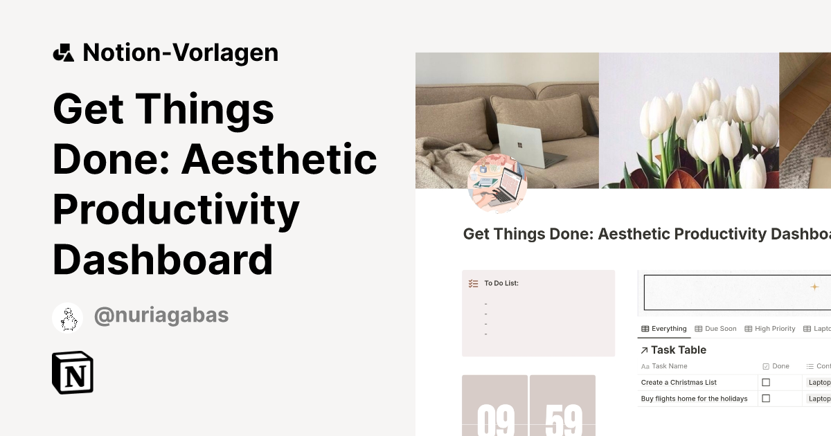 Get Things Done: Aesthetic Productivity Dashboard Vorlage | Notion-Marketplace