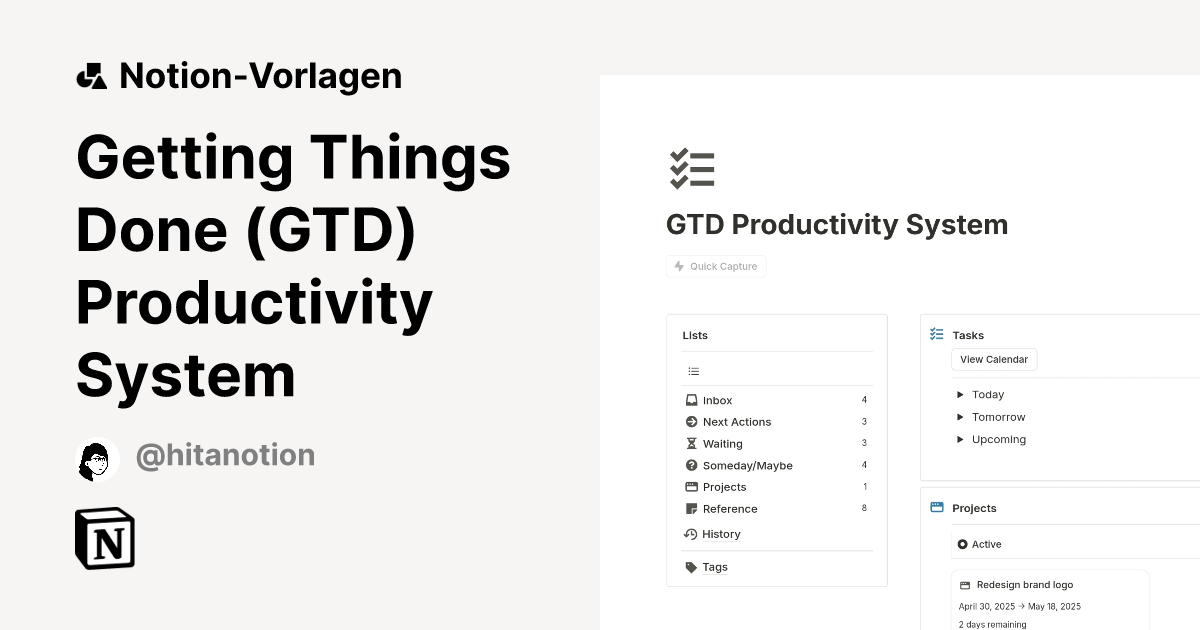 Getting Things Done (GTD) Productivity System Vorlage | Notion-Marketplace