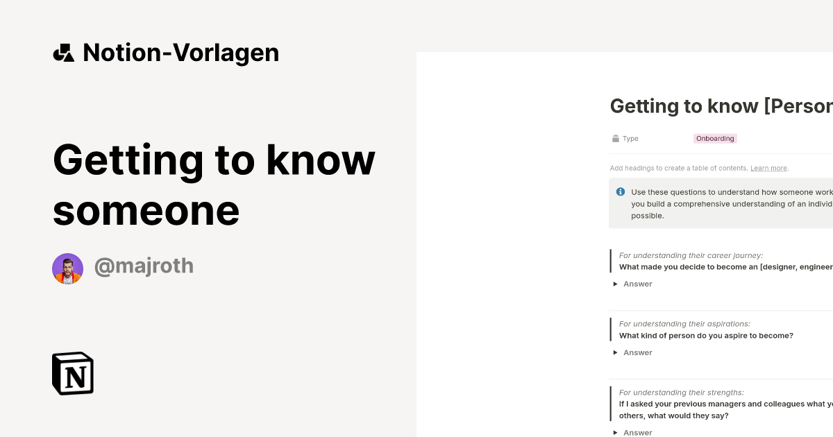 Getting to know someone Vorlage von Martin Merschroth | Notion-Marketplace