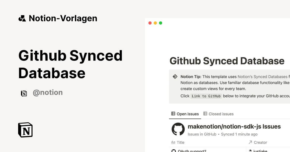 Github Synced Database 2025 Vorlage | Notion-Marketplace