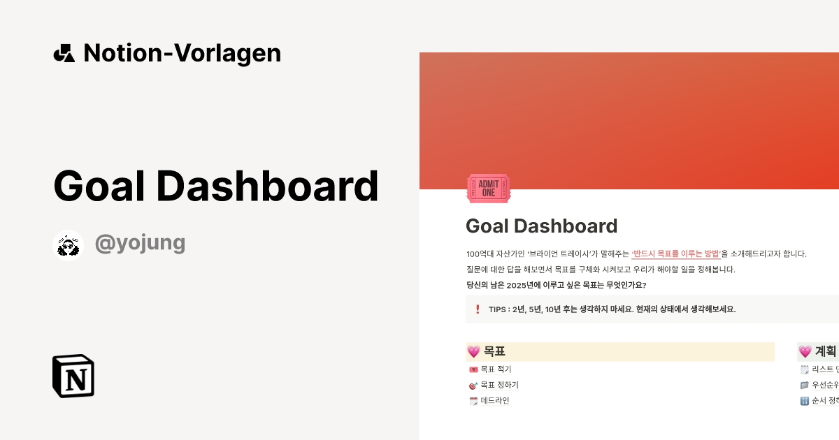 Goal Dashboard Vorlage | Notion-Marketplace