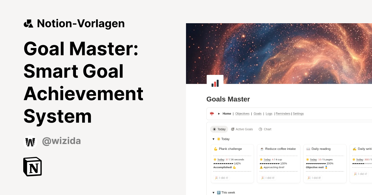 Goal Master: Smart Goal Achievement System Vorlage | Notion-Marketplace
