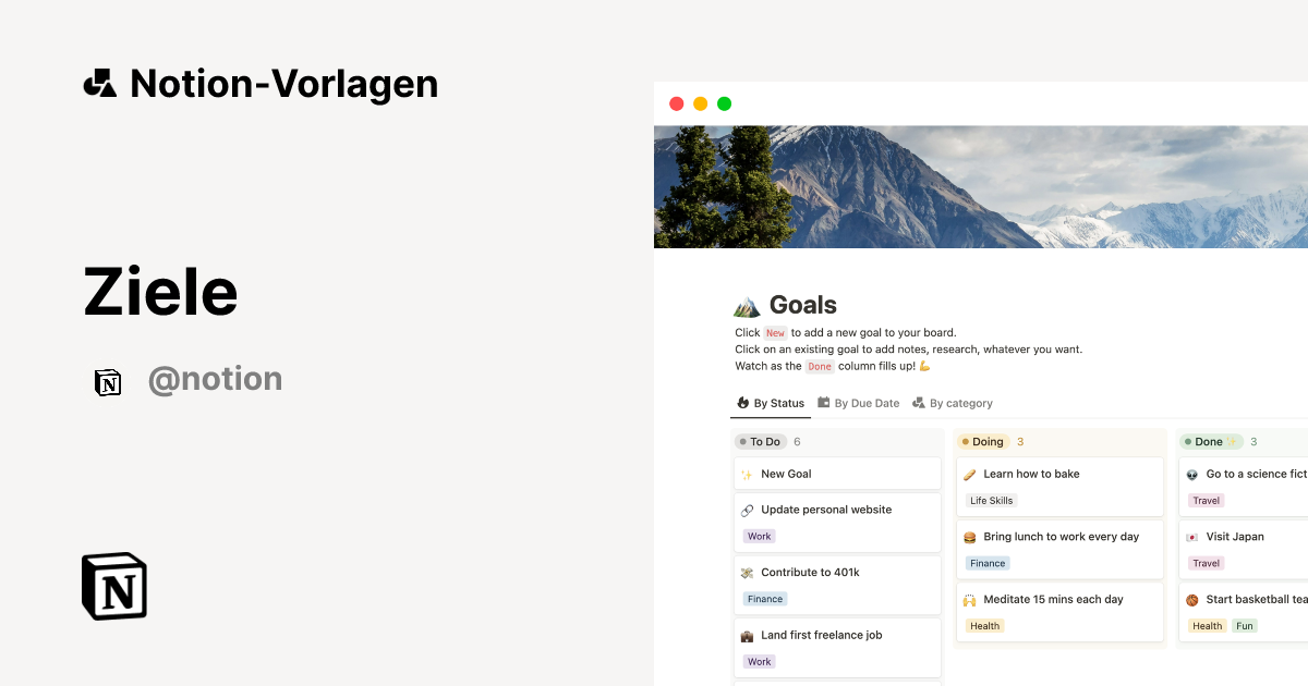 Ziele Vorlage von Notion | Notion-Marketplace