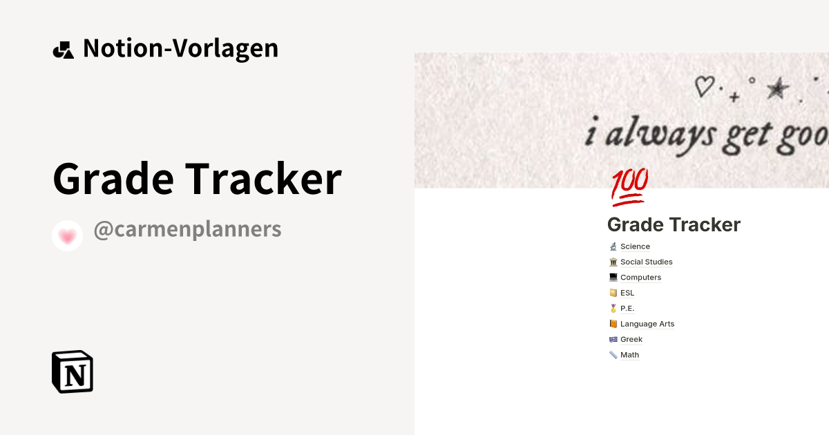 Grade Tracker Vorlage | Notion-Marketplace