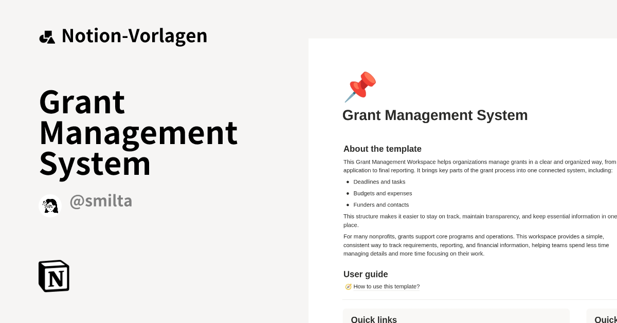 Grant Management System Vorlage | Notion-Marketplace