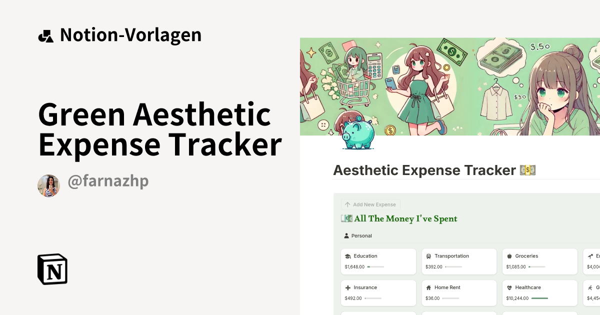 Green Aesthetic Expense Tracker Vorlage | Notion-Marketplace