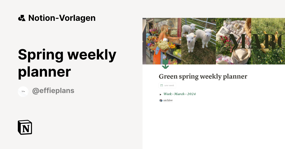 Spring weekly planner Vorlage von Effieplans | Notion-Marketplace
