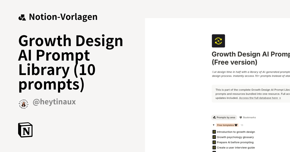 Growth Design AI Prompt Library (10 prompts) Vorlage | Notion-Marketplace