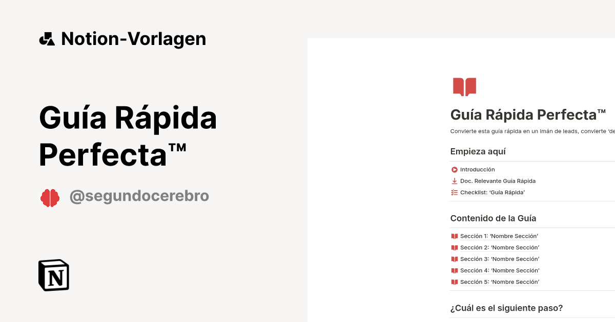 Guía Rápida Perfecta™ Vorlage von Jose Mardlin - Segundo Cerebro | Notion-Marketplace