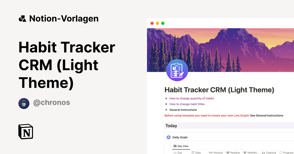 Habit Tracker CRM (Light Theme) Vorlage | Notion-Marketplace