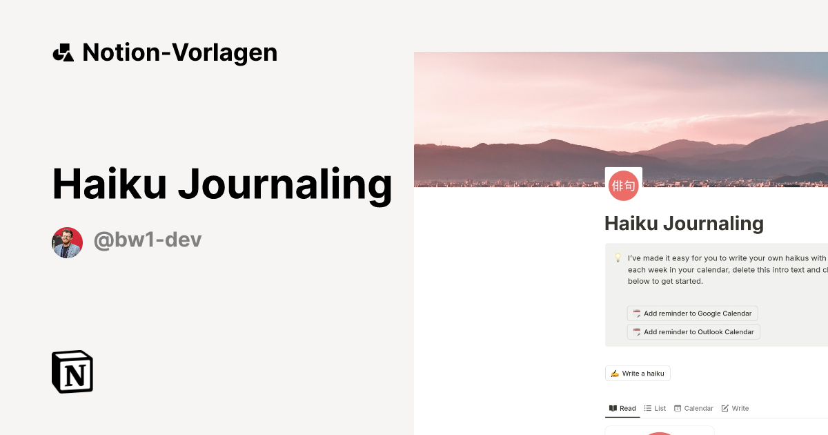 Haiku Journaling Vorlage von Ben | Notion-Marketplace