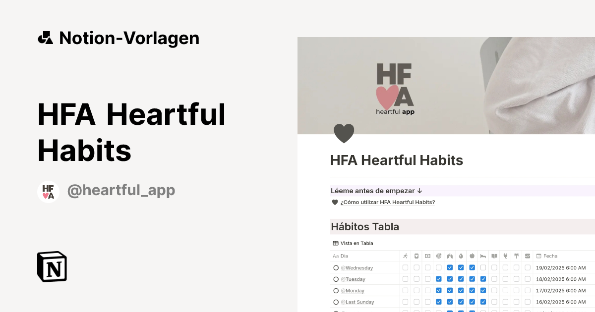HFA Heartful Habits Vorlage von Heartful App | Notion-Marketplace