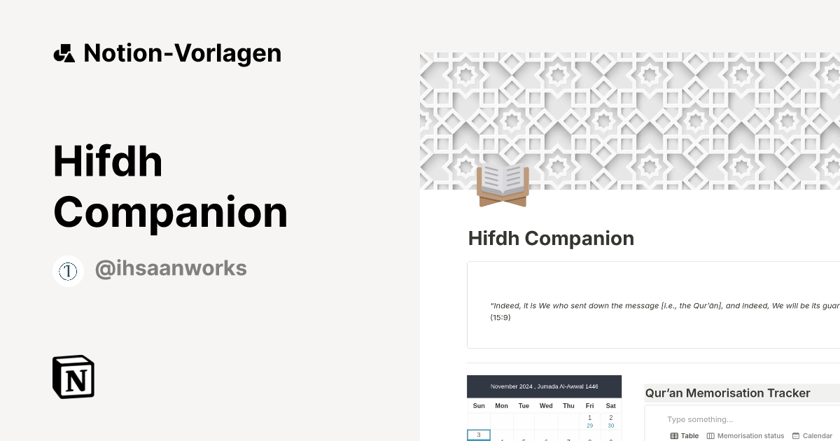 Hifdh Companion Vorlage von Ihsaanworks | Notion-Marketplace