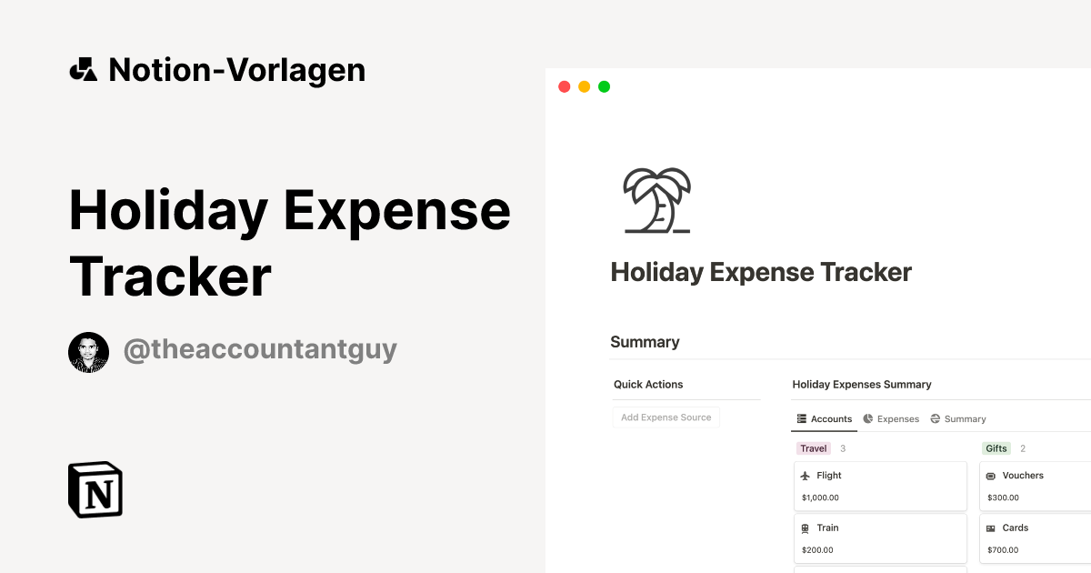Holiday Expense Tracker Vorlage | Notion-Marketplace