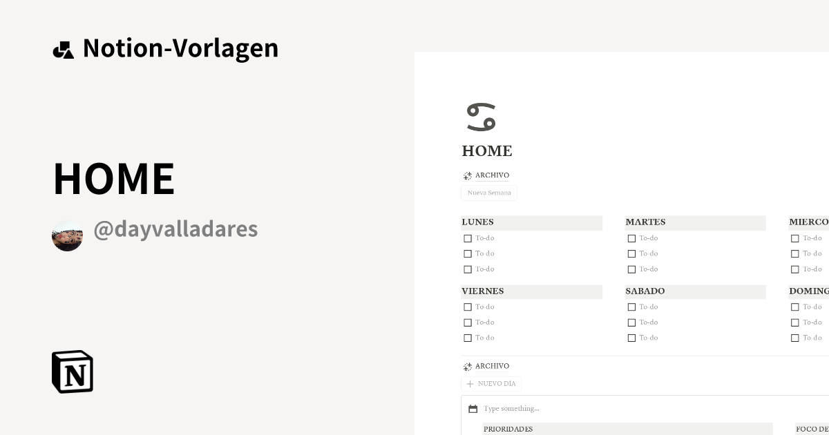 HOME Vorlage | Notion-Marketplace