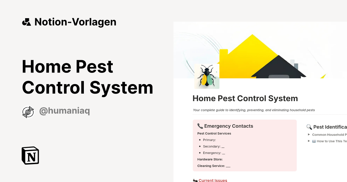 Home Pest Control System Vorlage von Humaniaq | Notion-Marketplace