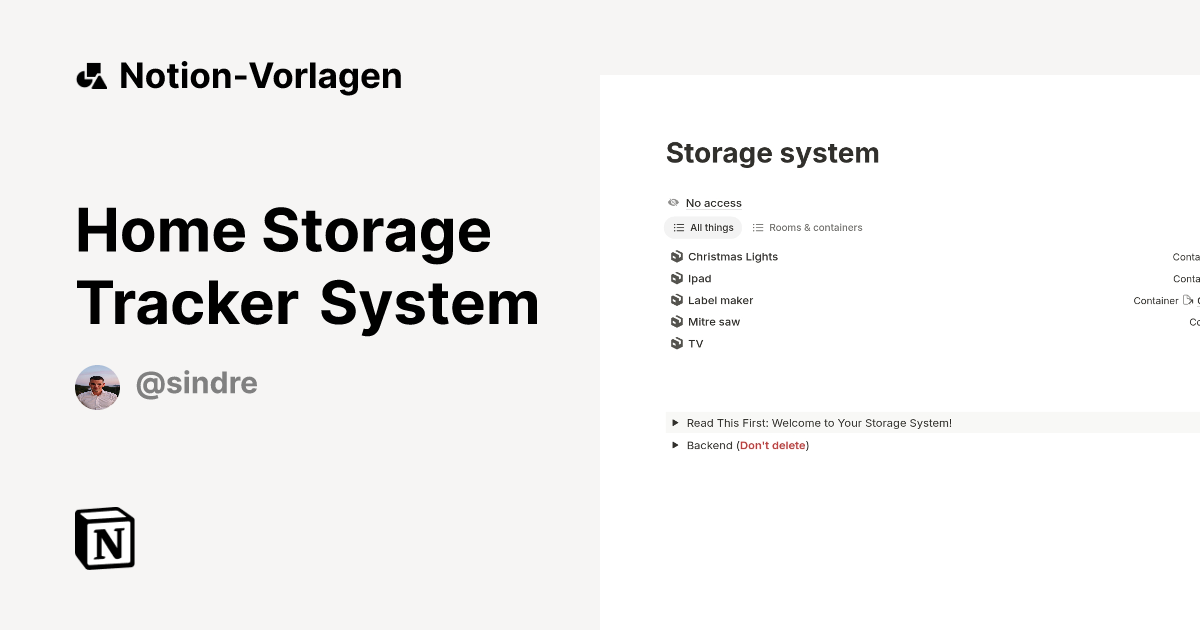 Home Storage Tracker System Vorlage | Notion-Marketplace