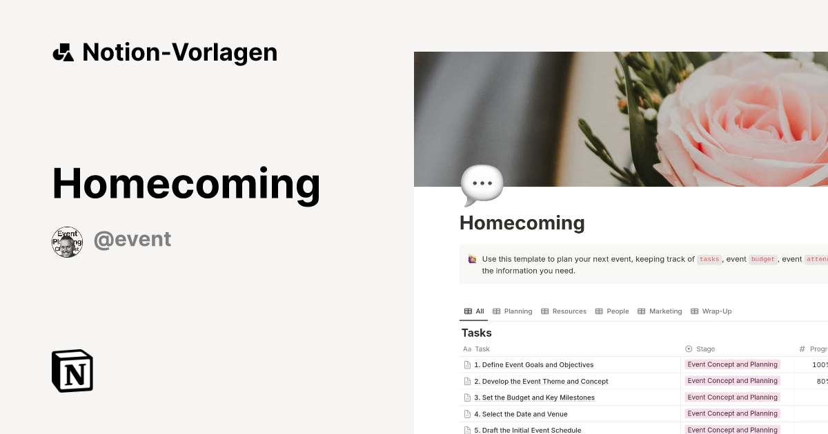 Homecoming Vorlage | Notion-Marketplace